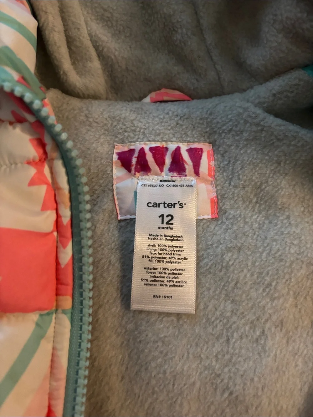 Carter's | Jackets & Coats | Carters Pink And Aqua Aztec Puffer Jacket ...